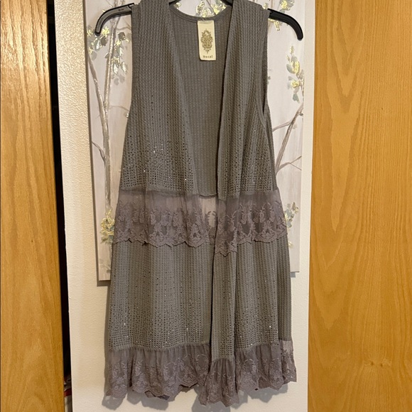 Vocal | Jackets & Coats | Vocal Charcoal Embellished Laceaccented Cardiganvest | Poshmark